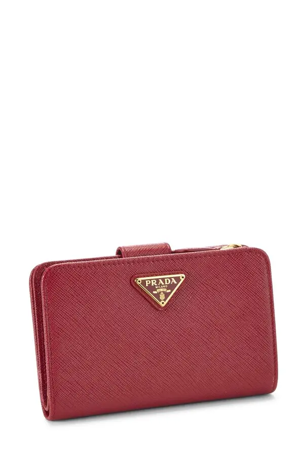 Prada Saffiano Zip Around Compact Wallet