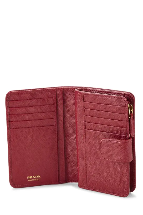 Prada Saffiano Zip Around Compact Wallet