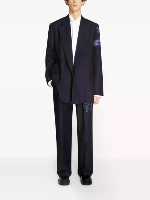 Dries Van Noten Floral-embroidered Double-breasted Blazer