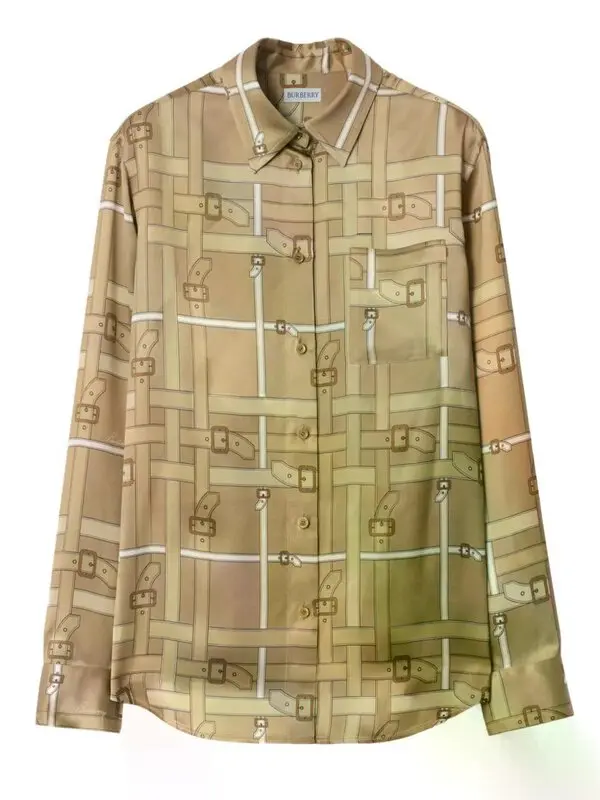 Burberry Regular Fit Belt Check Viscose Shirt - Neutrals