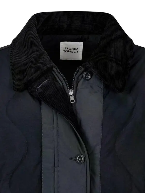 STUDIO TOMBOY Quilted Corduroy-collar Jacket - Blue