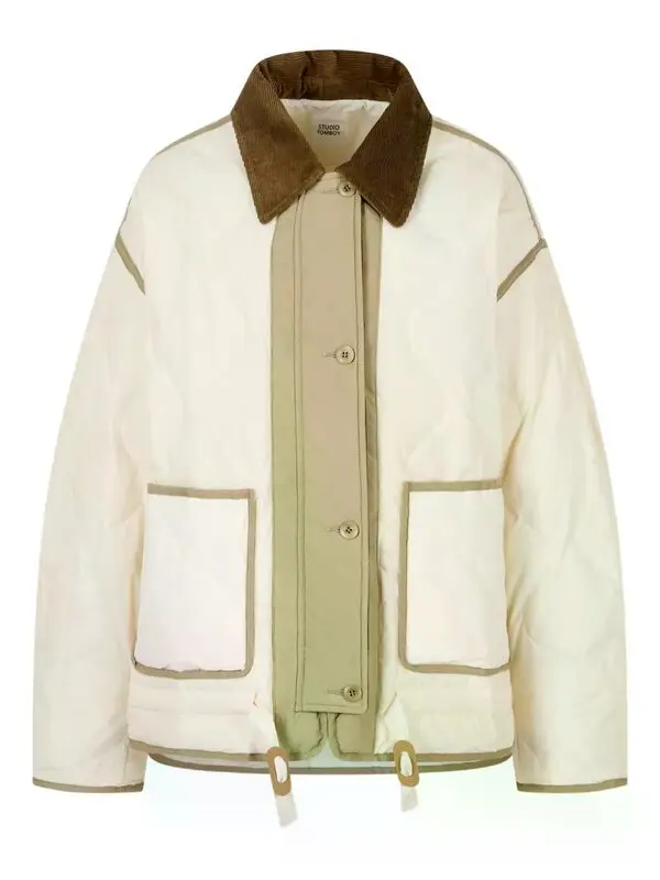 STUDIO TOMBOY Quilted Jacket With Corduroy Collar - Neutrals