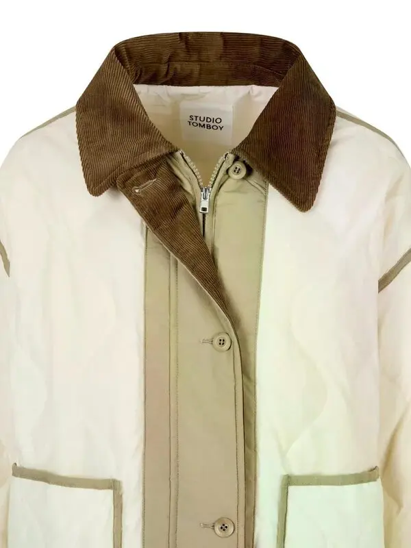 STUDIO TOMBOY Quilted Jacket With Corduroy Collar - Neutrals