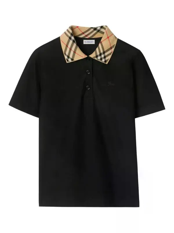 Burberry Check Collar Cotton Piqué Polo Shirt
