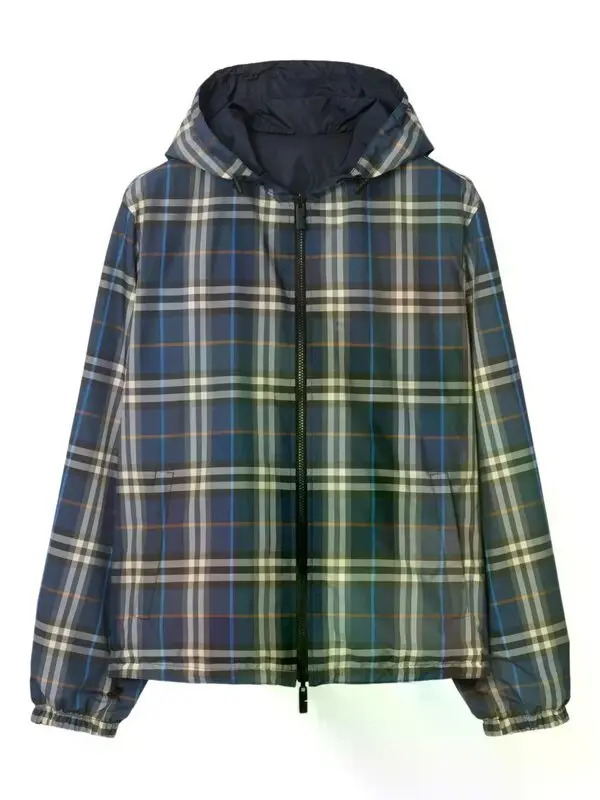 Burberry Check-pattern Hooded Reversible Jacket - Blue