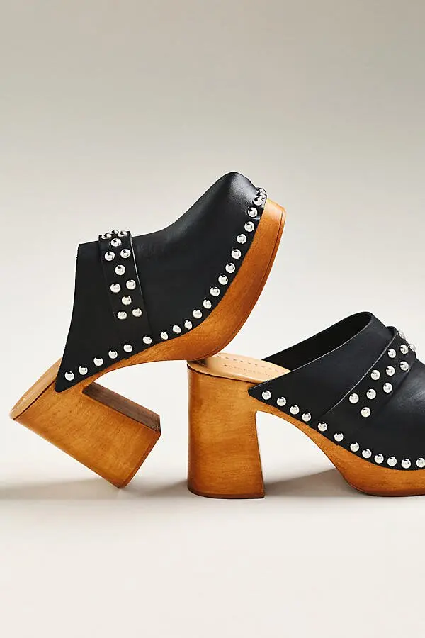 Anthropologie Studded Block-heel Clogs - Black