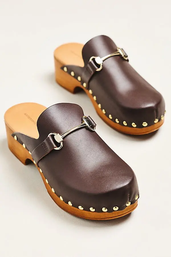 Anthropologie Studded Horse-bit Clogs - Brown