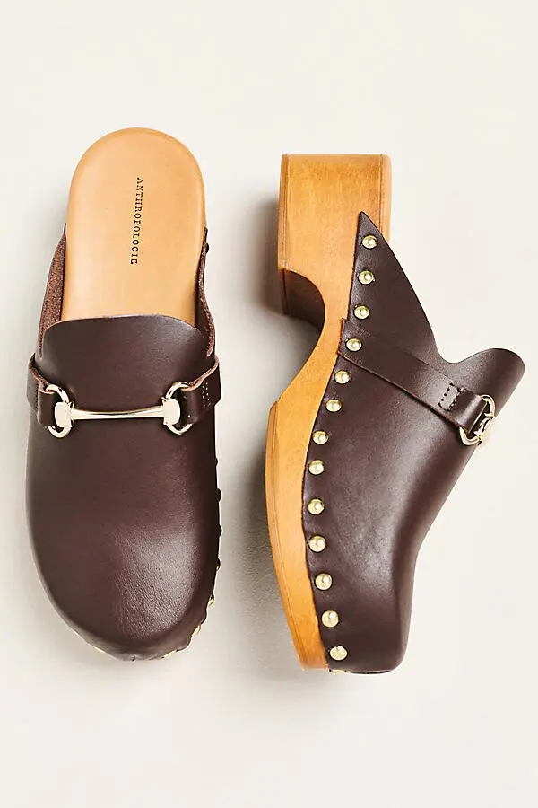 Anthropologie Studded Horse-bit Clogs - Brown
