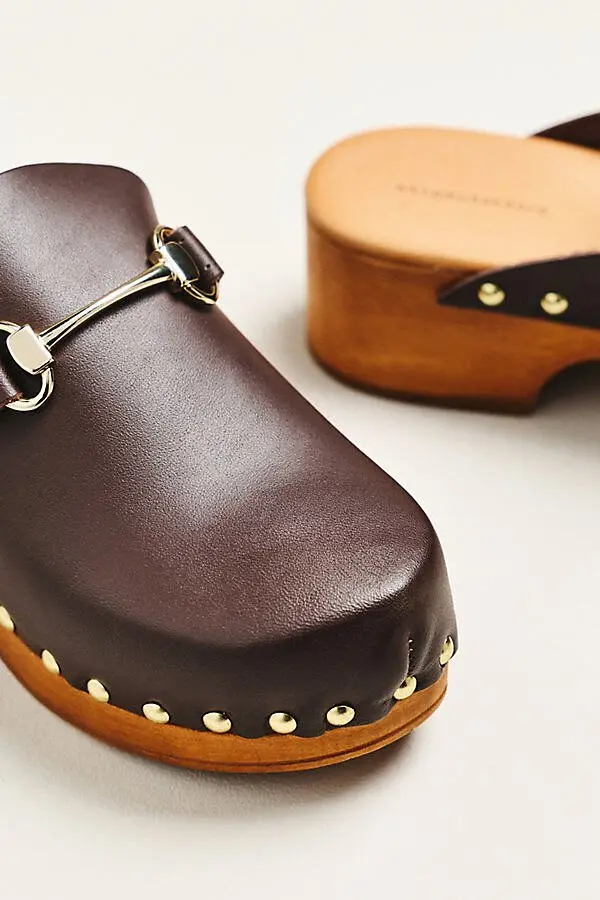 Anthropologie Studded Horse-bit Clogs - Brown