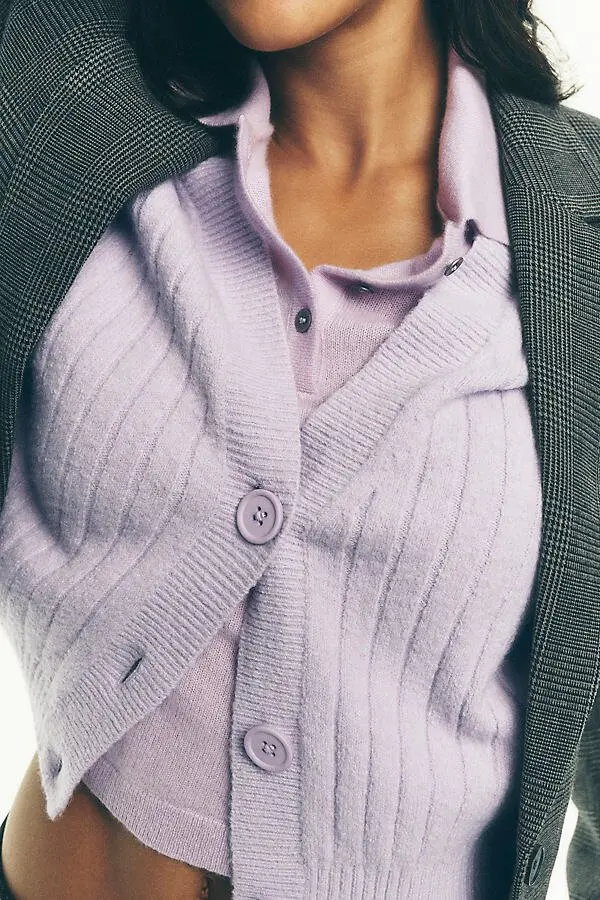 Anthropologie Ribbed Wool Blend Cardigan - Lilac Powder