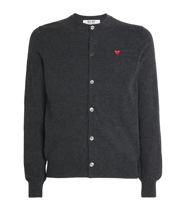 Play Comme Des Garcon Wool Cardigan With Mini Heart Appliqu - Grey