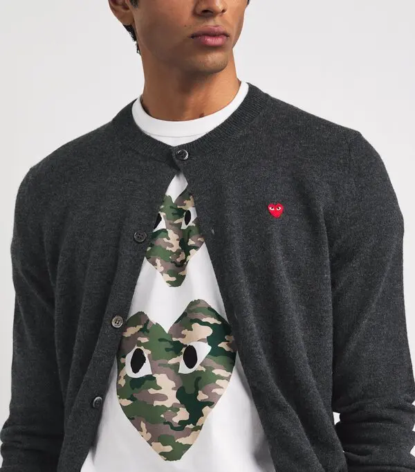 Play Comme Des Garcon Wool Cardigan With Mini Heart Appliqu - Grey