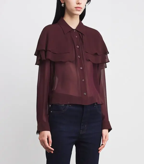 FRAME Silk Cape Blouse - Burgundy