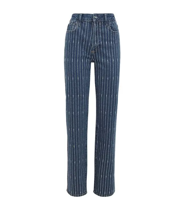Paige Embellished Stevie High-rise Straight Jeans - Blue