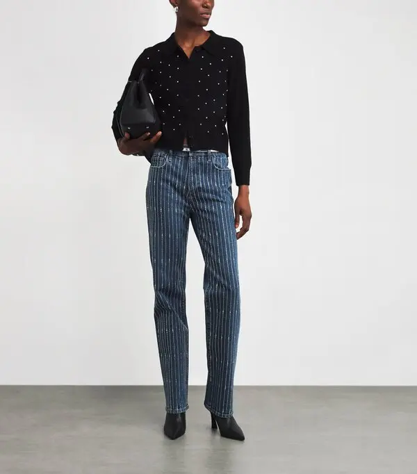 Paige Embellished Stevie High-rise Straight Jeans - Blue