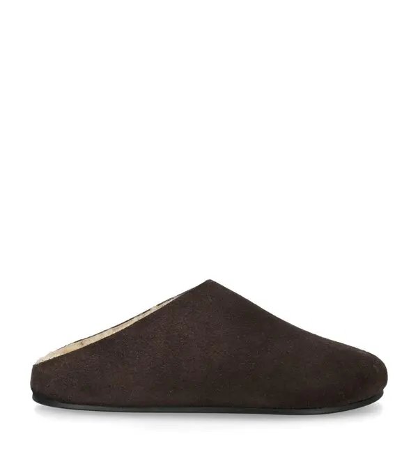 THE ROW Hudson Suede Shearling Slides