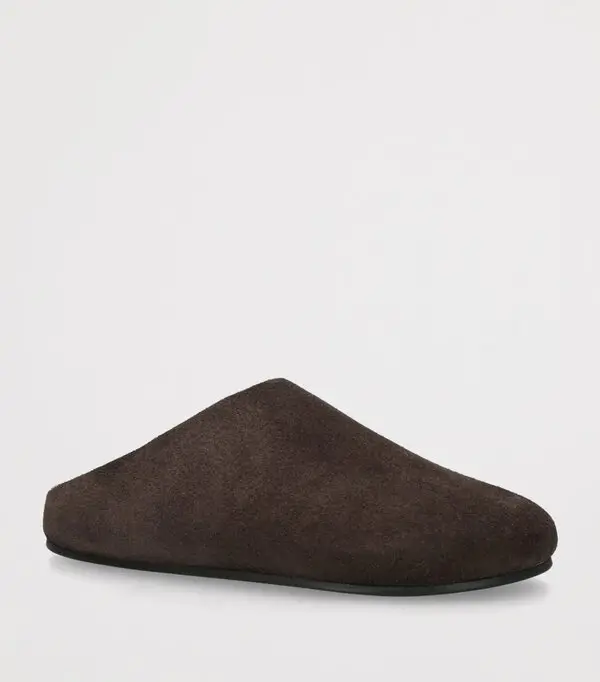 THE ROW Hudson Suede Shearling Slides