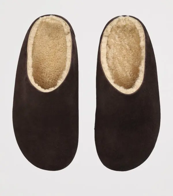THE ROW Hudson Suede Shearling Slides