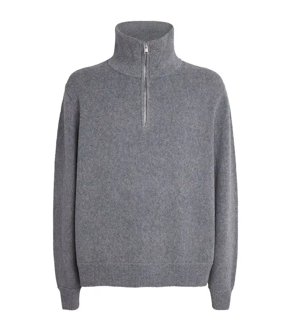 FRAME Wool-cotton Half-zip Pullover - Grey