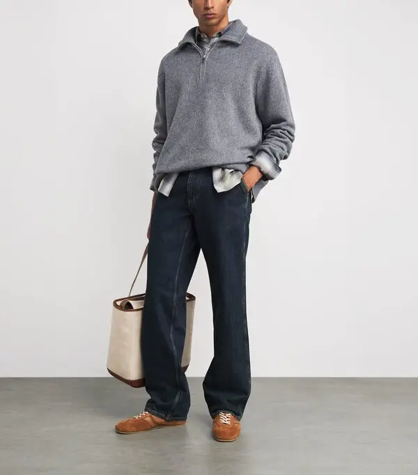 FRAME Wool-cotton Half-zip Pullover - Grey
