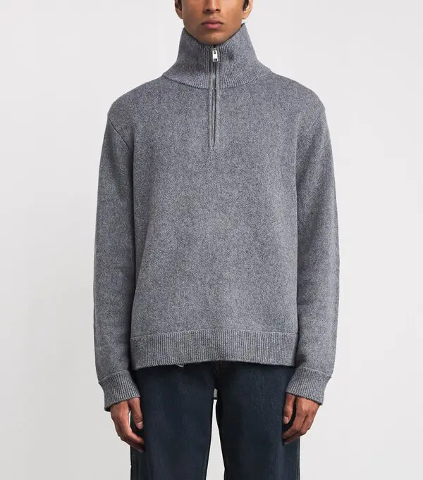 FRAME Wool-cotton Half-zip Pullover - Grey