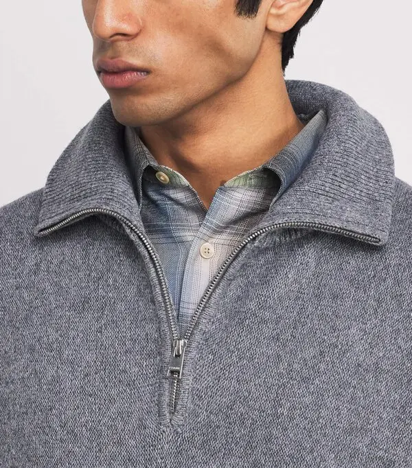 FRAME Wool-cotton Half-zip Pullover - Grey