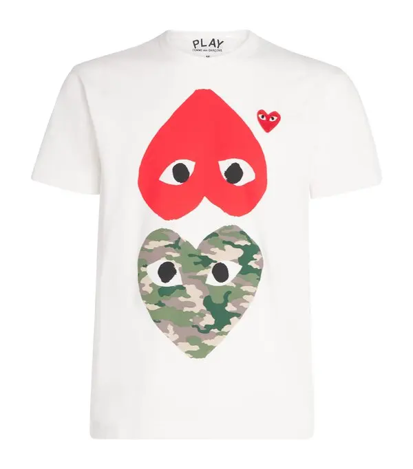 Play Comme Des Garcon Camouflage Mirrored Hearts T-shirt - White