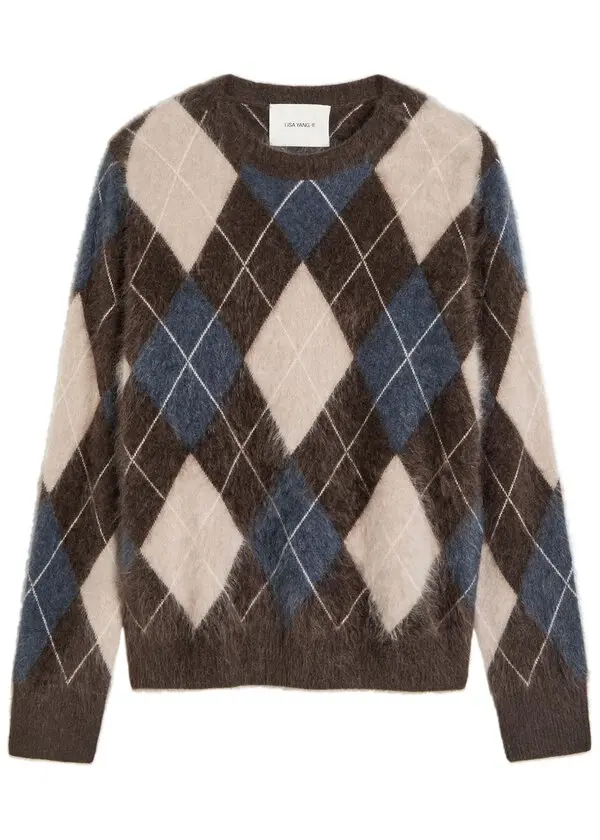 LISA YANG Brushed Cashmere Argyle Jumper - Brown