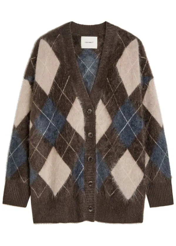 LISA YANG Elaria Argyle Brushed Cashmere Cardigan - Brown