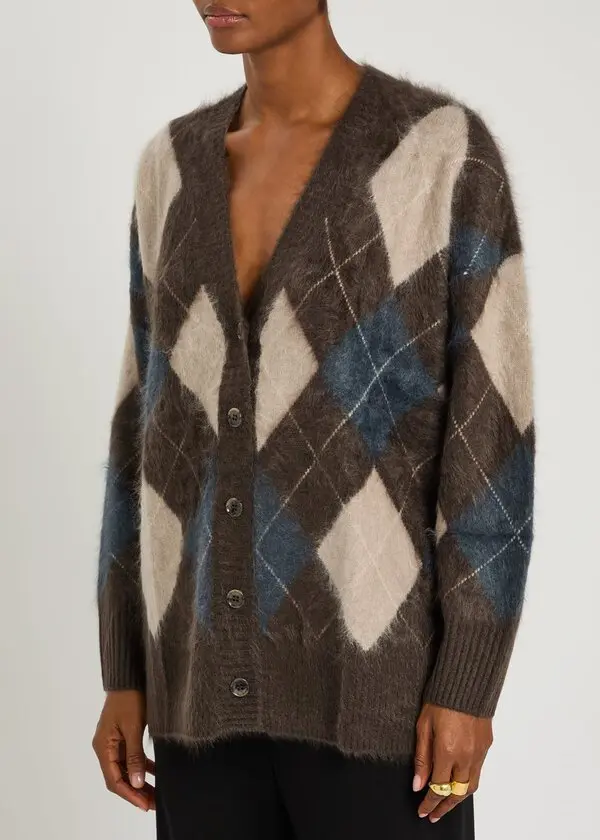 LISA YANG Elaria Argyle Brushed Cashmere Cardigan - Brown