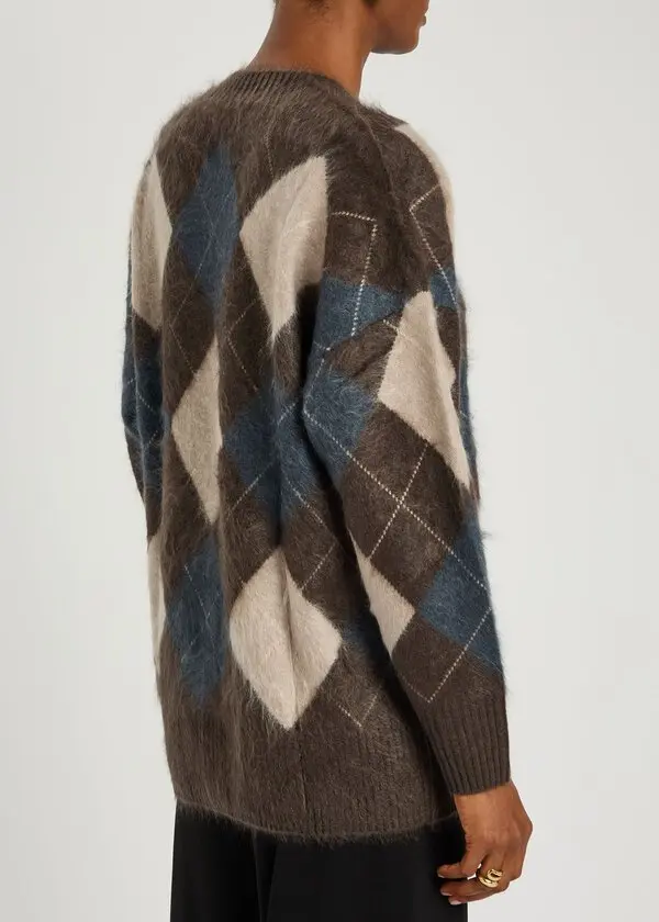 LISA YANG Elaria Argyle Brushed Cashmere Cardigan - Brown