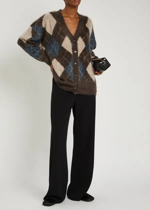 LISA YANG Elaria Argyle Brushed Cashmere Cardigan - Brown