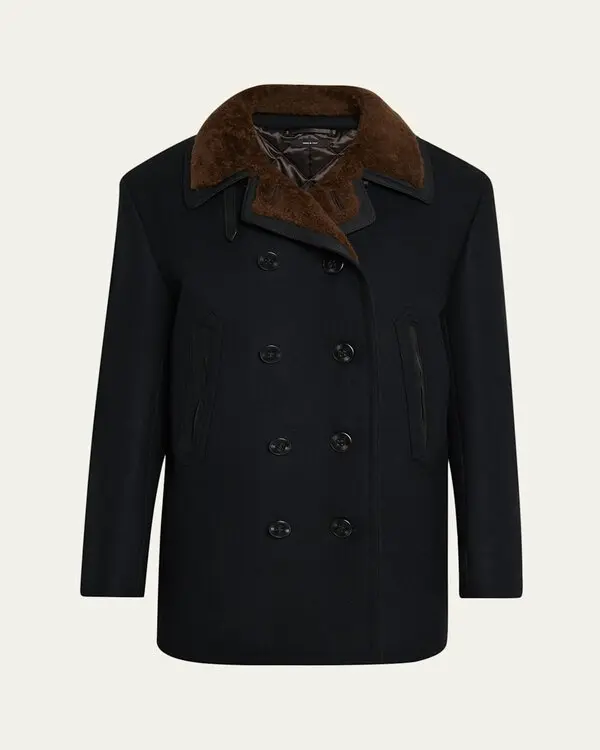 TOM FORD Melton Wool Shearling Double-breasted Pea Coat