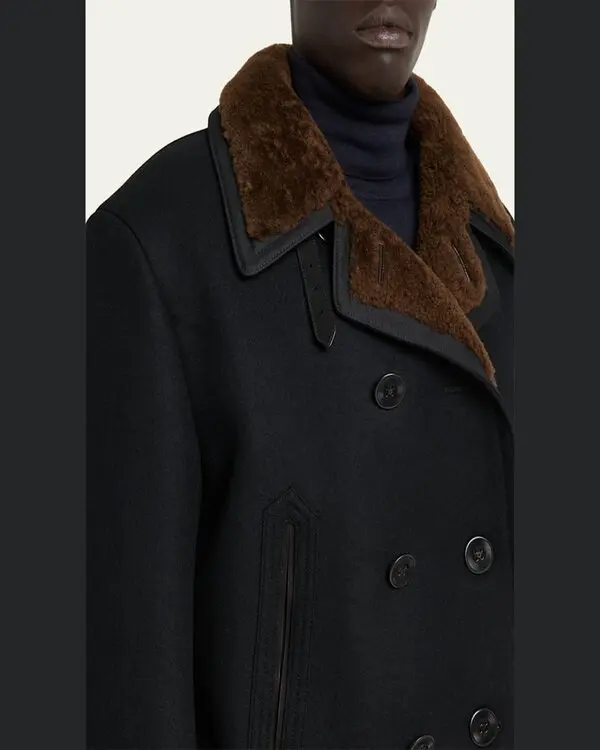 TOM FORD Melton Wool Shearling Double-breasted Pea Coat