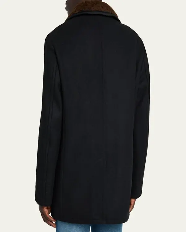 TOM FORD Melton Wool Shearling Double-breasted Pea Coat