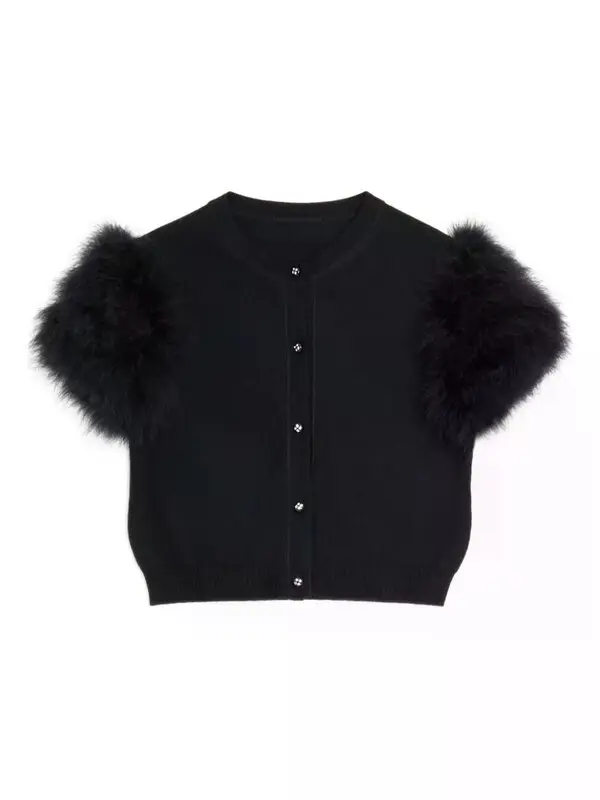 Valentino Garavani Feather Trim Knit Cardigan