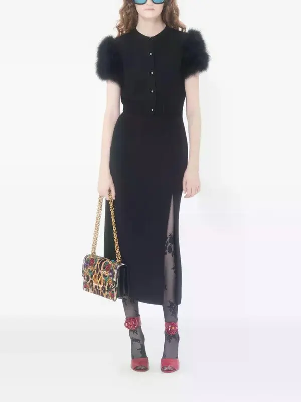 Valentino Garavani Feather Trim Knit Cardigan