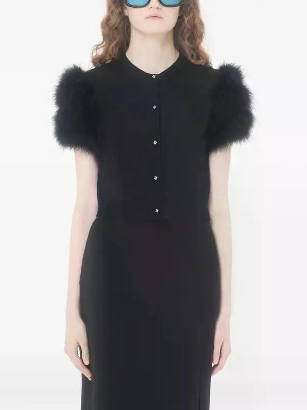 Valentino Garavani Feather Trim Knit Cardigan