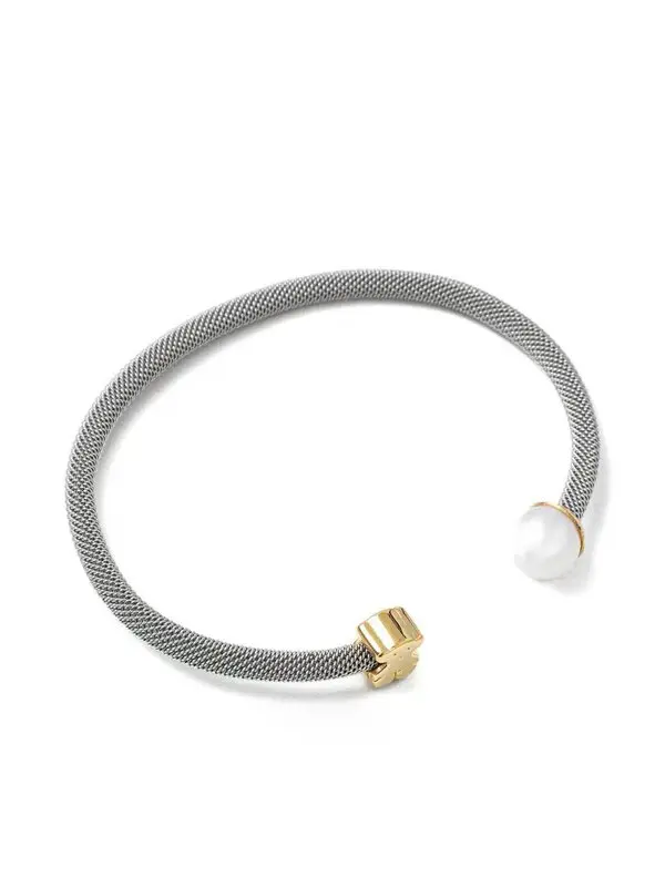 TOUS 18k Yellow Gold Pearl Cuff Bracelet - Silver