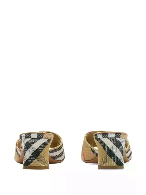 Burberry Check Pattern Block Heel Almond Toe Mules - Neutrals