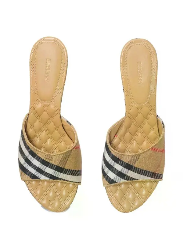 Burberry Check Pattern Block Heel Almond Toe Mules - Neutrals