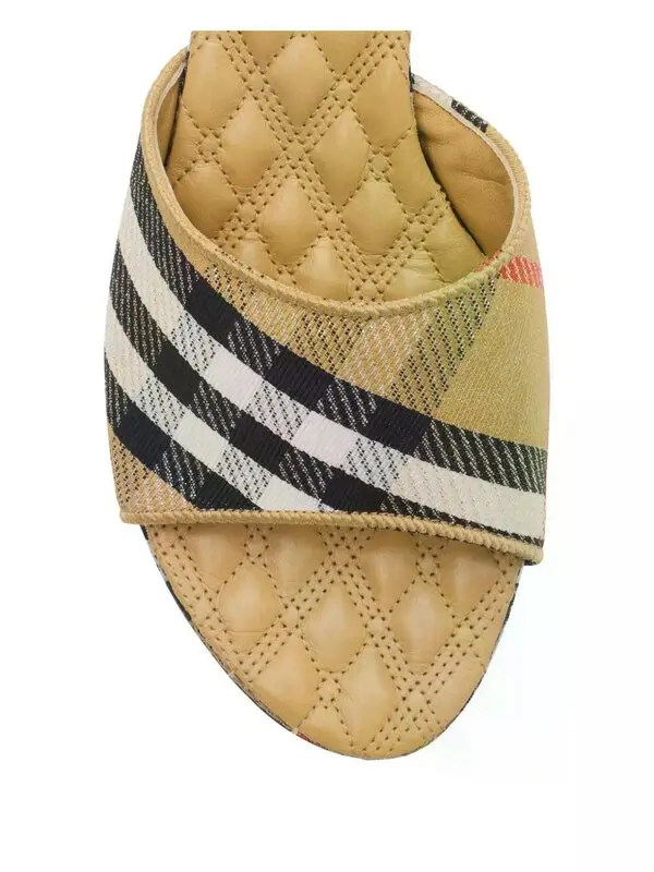 Burberry Check Pattern Block Heel Almond Toe Mules - Neutrals