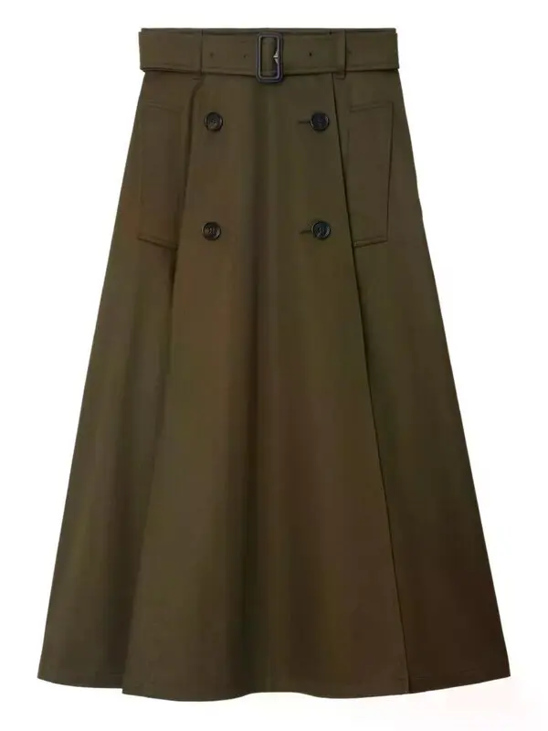 Burberry Buckle-belt Gabardine Midi Skirt - Green