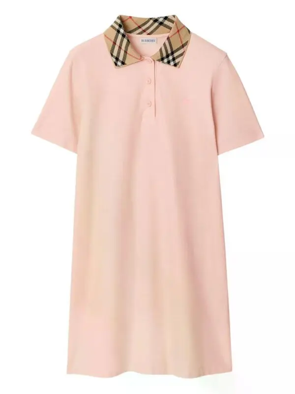 Burberry Check Collar Cotton Polo Shirt Dress - Pink