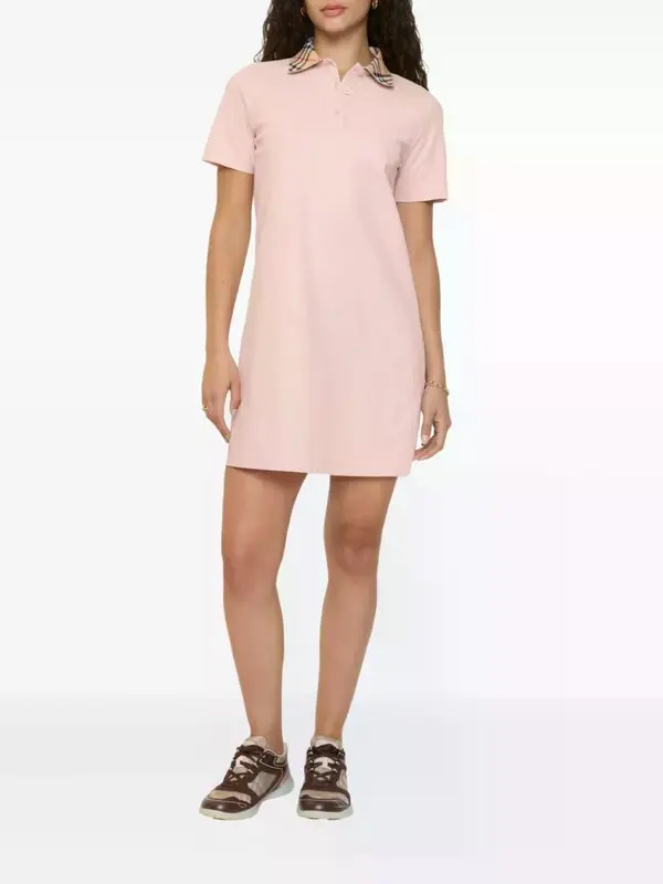 Burberry Check Collar Cotton Polo Shirt Dress - Pink