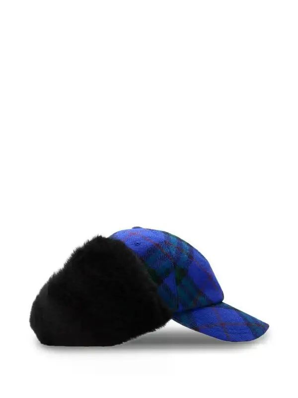 Burberry Check Wool Baseball Cap - Blue