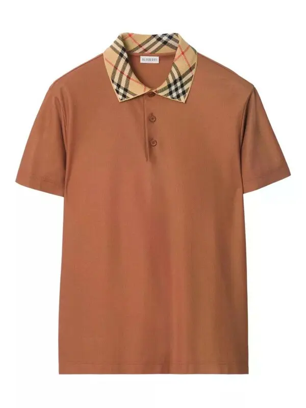 Burberry Check-collar Cotton Polo Shirt - Brown