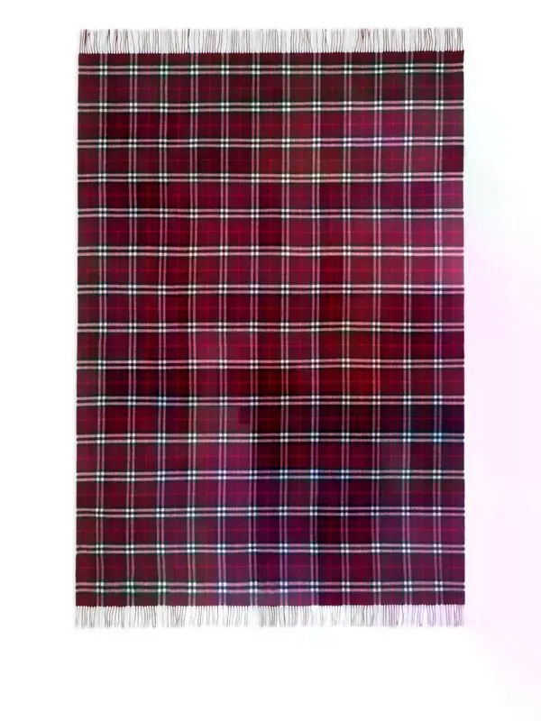 Burberry Checked Fringed Cashmere Blanket - Red