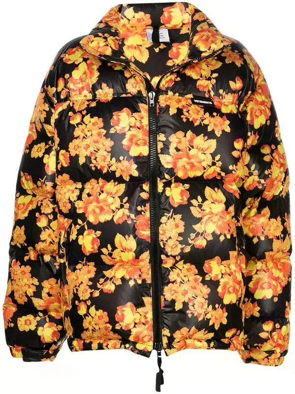 Vetements Floral-print Puffer Jacket - Black