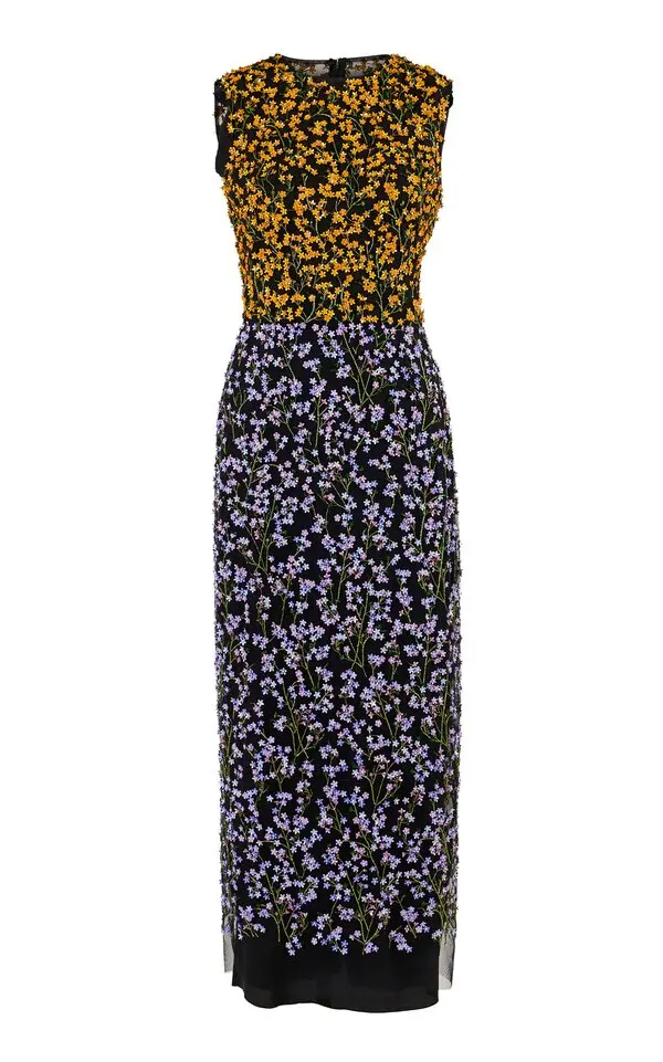 Carolina Herrera Embroidered Tulle Midi Dress